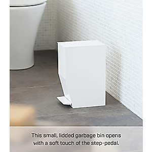Yamazaki Home Wire Slim Saving Rolling Wheeled Clothing Hamper | Steel + Wood | Laundry Basket, One Size, White & Tower Sanitary Step Trash Can, One Gallon ?€? Small Home Waste Bin