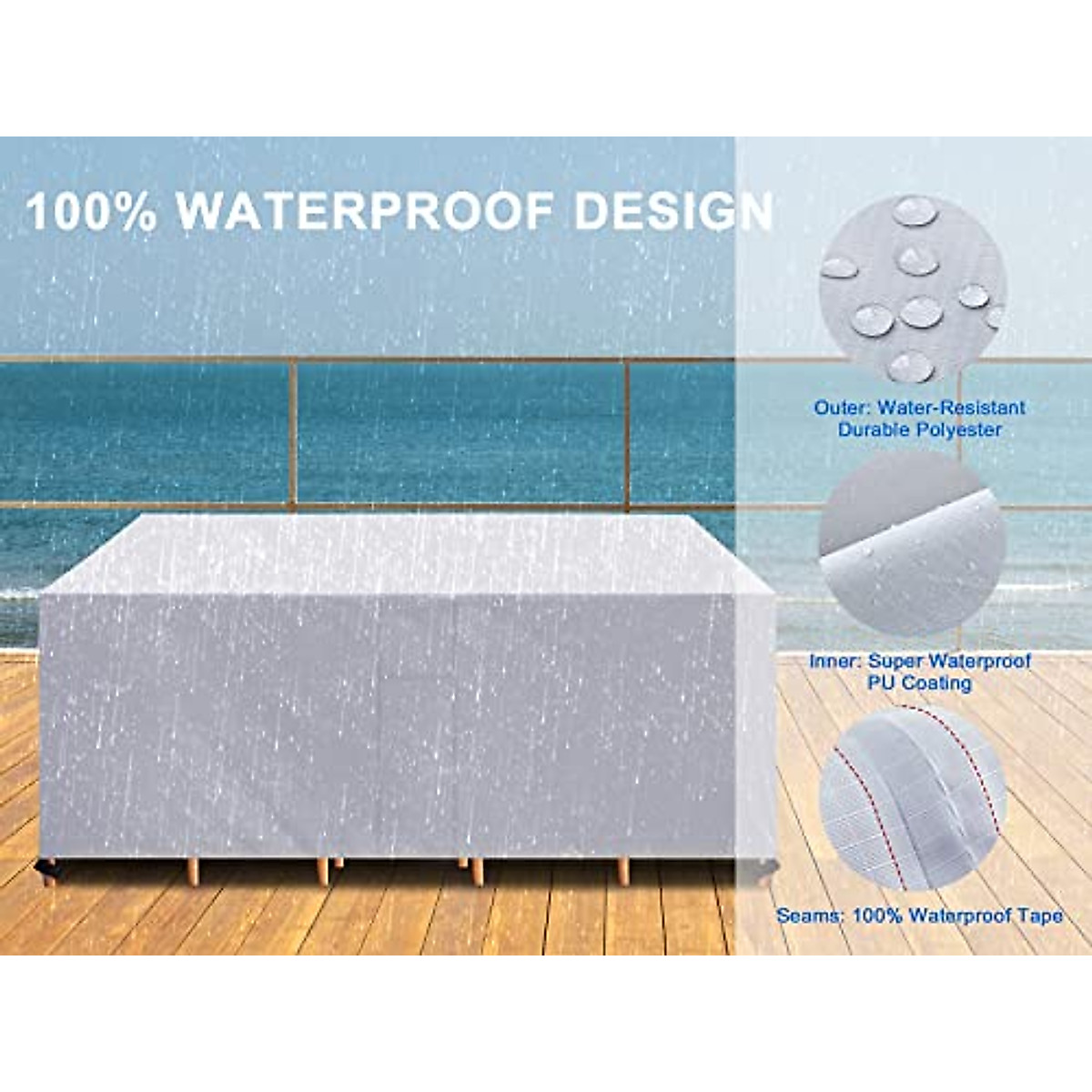 Outdoor Patio Furniture Cover, 420D Heavy Duty Waterproof UV-Resistant Snow Protection Patio Couch Cover for 9-13 Piece Rectangular/Oval Dining Tables, 124" L X 70" W X 27" H