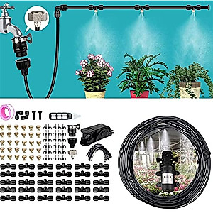 Outdoor Misting Cooling System Kit with 24V Silent Pump & Brass Sprayers & Filter, Patio Misters Mister System Drip Irrigation System for Outside Patio, Garden Cooling System DIY M(Size:30m/98.4ft,)
