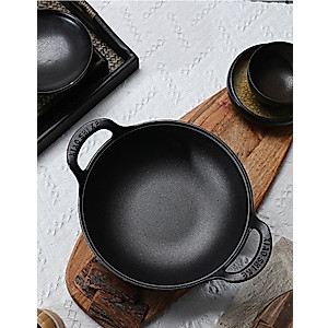Firequasar Cast Iron Wok with Loop Handle, Large Wok Stir with Dual Handle, Pre-Seasoned Woks & Stir-Fry Pans (11" inch)