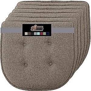 Gorilla Grip Tufted Memory Foam Chair Cushions, Set of 6 Comfortable Pads for Dining Room, Slip Resistant Backing, Washable Kitchen Table, Office Chairs, Computer Desk Seat Pad Cushion, 16x17 Beige