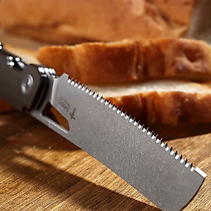 SHOOZIZ Folding Serrated Bread Knife - 3.8 Inch - XUN Series 119-D2 Steel - inen Mikta Handle - Japanese-style - Outdoor Camping - pocket knife