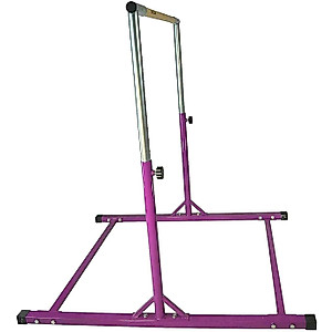 Kids Expandable Kip Bar with Tumble Mat Professional Pink Horizontal Gymnastics Asymmetric Bar 4x8 FT Mat Jungle Gym Height Adjustable 3 to 5 FT Purple Mat