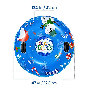 CLISPEED Snow Tube 47 Inch Large Inflatable Snow Sled 0.6MM Thickened Heavy Duty Snow Sledding Tube with Handles for Kids Adults Winter Outdoor Sledding Skiing