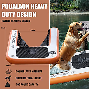 POUALAON Inflatable Dog Boat Ramp | Dog Water Ramp for Boat, Dock, & Pool | Dog On Water Ladder Steps | Safe & Easy Access for Dogs Up to 200 lbs | Large Steps & Sturdy Material