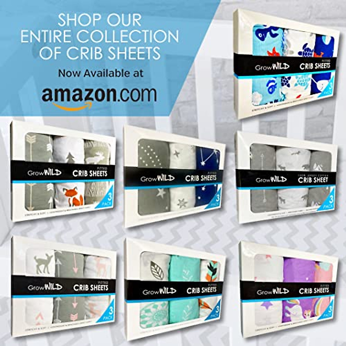 GROW WILD Crib Sheets for Boys | Baby Crib Sheets (3 Pack), Safari Crib Mattress Sheet or Toddler Bed Sheet, Elephant Baby Sheet