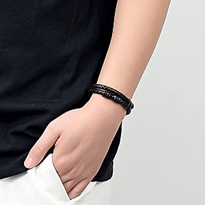 Minicremation Cremation Jewelry Urn Bracelet for Ashes Braided Leather Memorial Urn Bangle Ashes Holder for Men Women Keepsake Jewelry(Black 24cm)