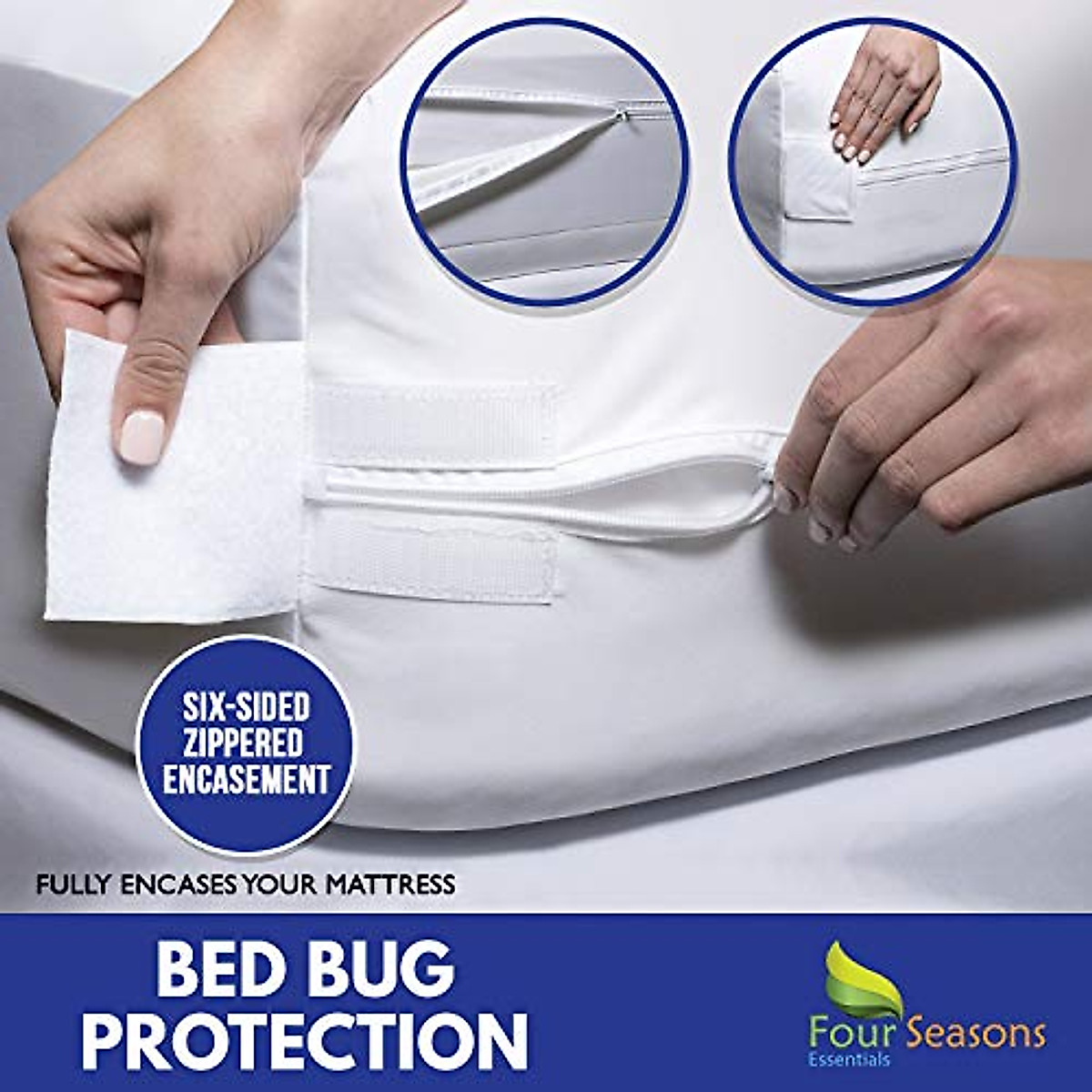 California King Mattress Protector Bedbug Waterproof Zippered Cover - Deep Pocket Fits up to 20" Depth - Hypoallergenic Premium Quality Encasement Protects Against Dust White
