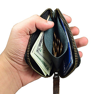 Hide & Drink, Zippered Card Wallet for Men and Women, Coin Pouch, Money Holder, Pocket Organizer, Full Grain Leather, Handmade, Charcoal Black