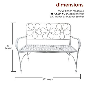 Alpine Corporation BAZ398WT Alpine Daisy Metal Bench, White Garden Furniture
