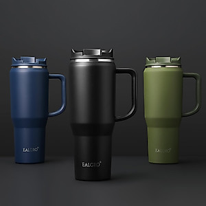 EALGRO 40 oz Insulated Water Bottle Jug with Straw and Handle, Large Metal Sport Water Flask, Stainless Steel Travel Coffee Mug Cup, Thermal Coffee Tumblers with Lid, Indigo Black