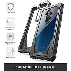 Poetic OnePlus 7 Pro Rugged Clear Case, Full-Body Hybrid Shockproof Bumper Cover, Built-in-Screen Protector, Guardian Series, Case for OnePlus 7 Pro (2019 Release), Black/Clear