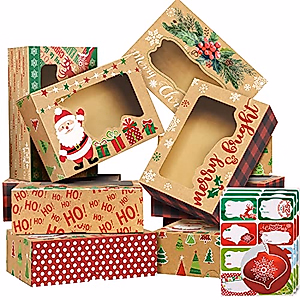party funny 12 Christmas Cookie Boxes -Large Holiday Bakery Food Container for Gift Giving with 80 Count Christmas Foil Gift Stickers