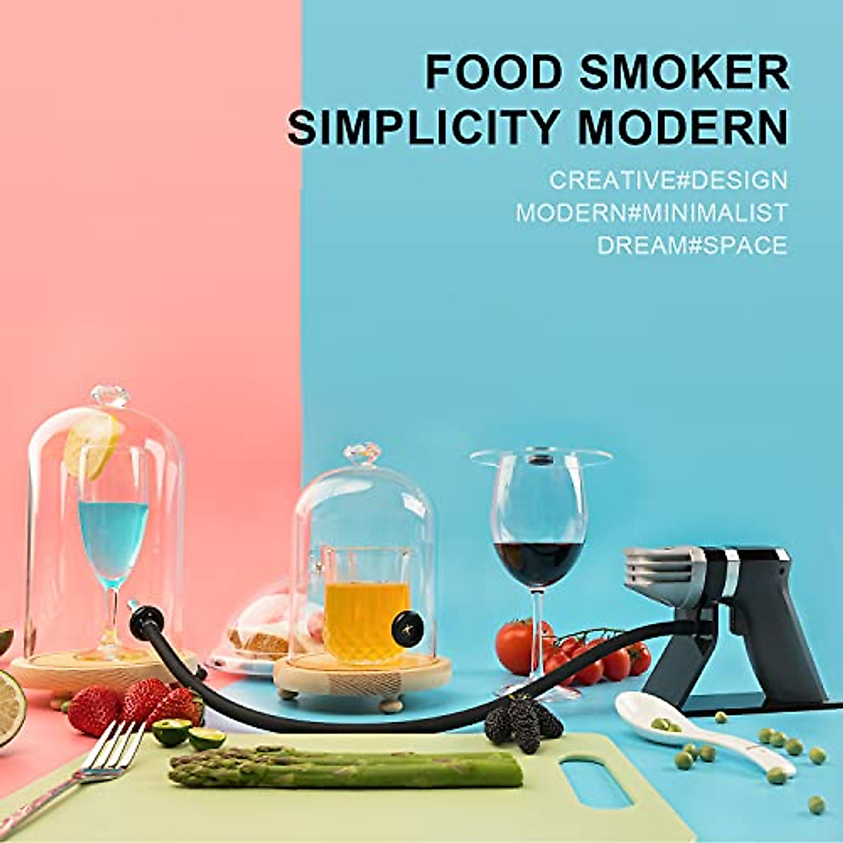 KENKUO Food Smoking Gun, Portable Handheld Indoor-Outdoor Smoke Infuser Cold Smoke Generator Tool for Meat, Drinks, BBQ, Cheese, (Black), 125x55x125mm, G01K