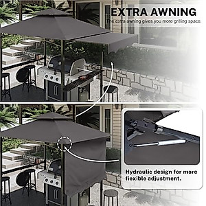 MASTERCANOPY 11 x 5 Grill Gazebo with Extra Side Awning Outdoor BBQ Gazebo with 2 LED Lights for Patio Party Backyard Picnic(Dark Gray)
