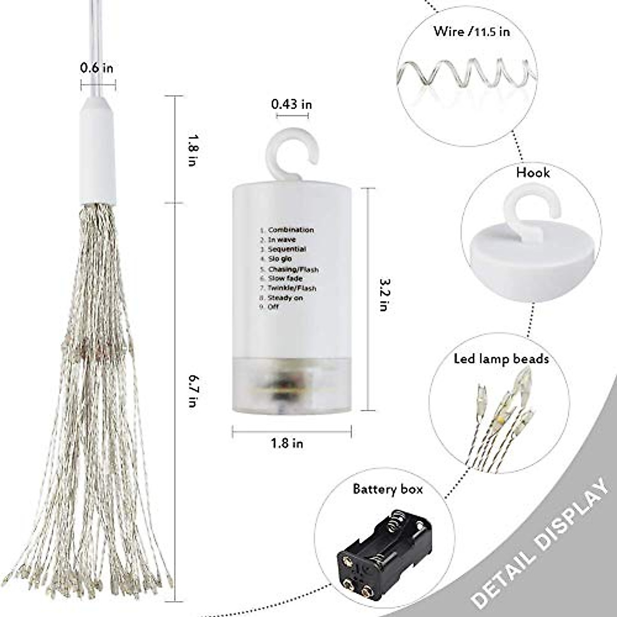QNUBKTFY Firework Lights Wire Lights,120 LED DIY 8 Modes Dimmable String Fairy Lights with Remote Control,Waterproof Decorative Hanging Starburst Lights for Christmas Home Patio, Warmwhite(4 Pack)