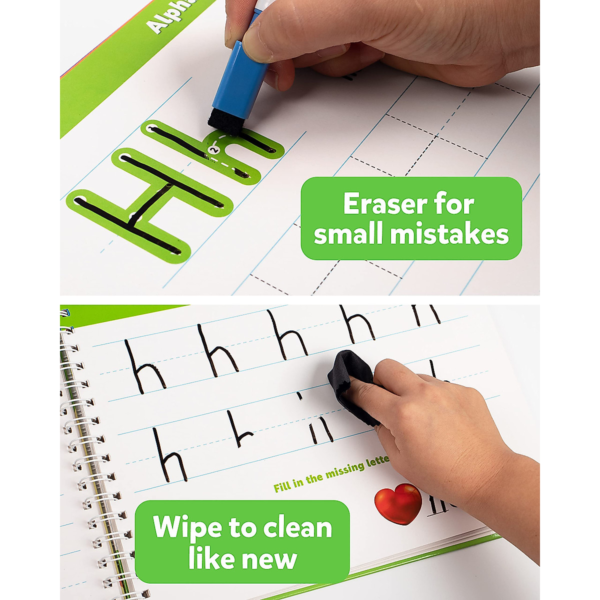 Coogam Learn to Write Workbook, Numbers Letters Practicing Book, ABC Alphabet Sight Words Handwriting Educational Montessori Toy for Home Classroom Kindergarten Preschool Kids