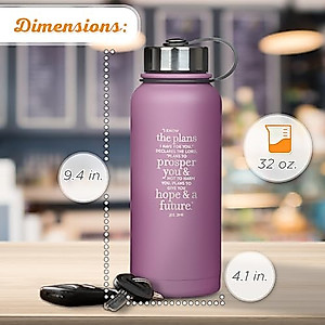 Christian Art Gifts Laser Engraved Stainless Steel Double Wall Vacuum Insulated Water Bottle: I Know the Plans - Jeremiah 29:11 Bible Verse for Men and Women, All Day Hot or Cold, Purple, 32 oz.