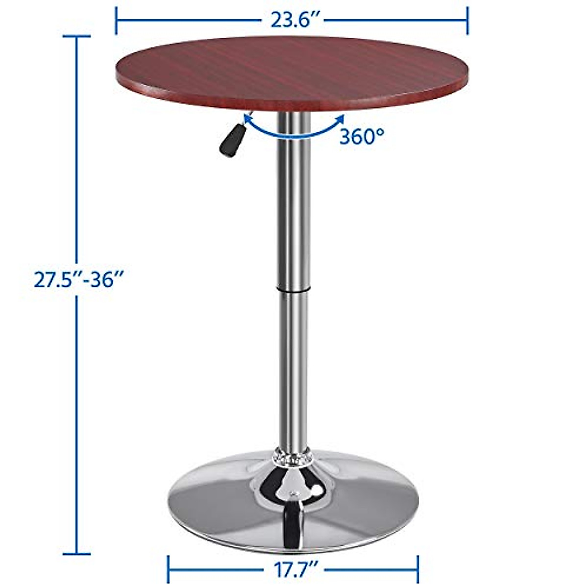 Yaheetech Height Adjustable Round Pub Table Counter Bar MDF Top Table 360 Degree Swivel Bar Tables Tall Cocktail Tables Bistro Table, Mahogany