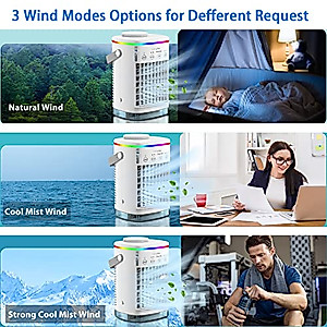 Portable Air Conditioner,4 IN 1 Effective Evaporative Personal Air Cooler with 4 Wind Speed&2 Cool Mist,Small Cold Air Fan with 2-8H timer&Colorful Nightlight for Room,Office,Desk,Camping (Blue)