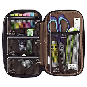 LIHIT LAB Large Capacity Triple Zipper Pencil Case For School Office College, Big Capacity 8 Compartments Pencil Bag Holder Adults Teen Boys Girls, Travel Cosmetics Storage, Jet Black (A7556-124)