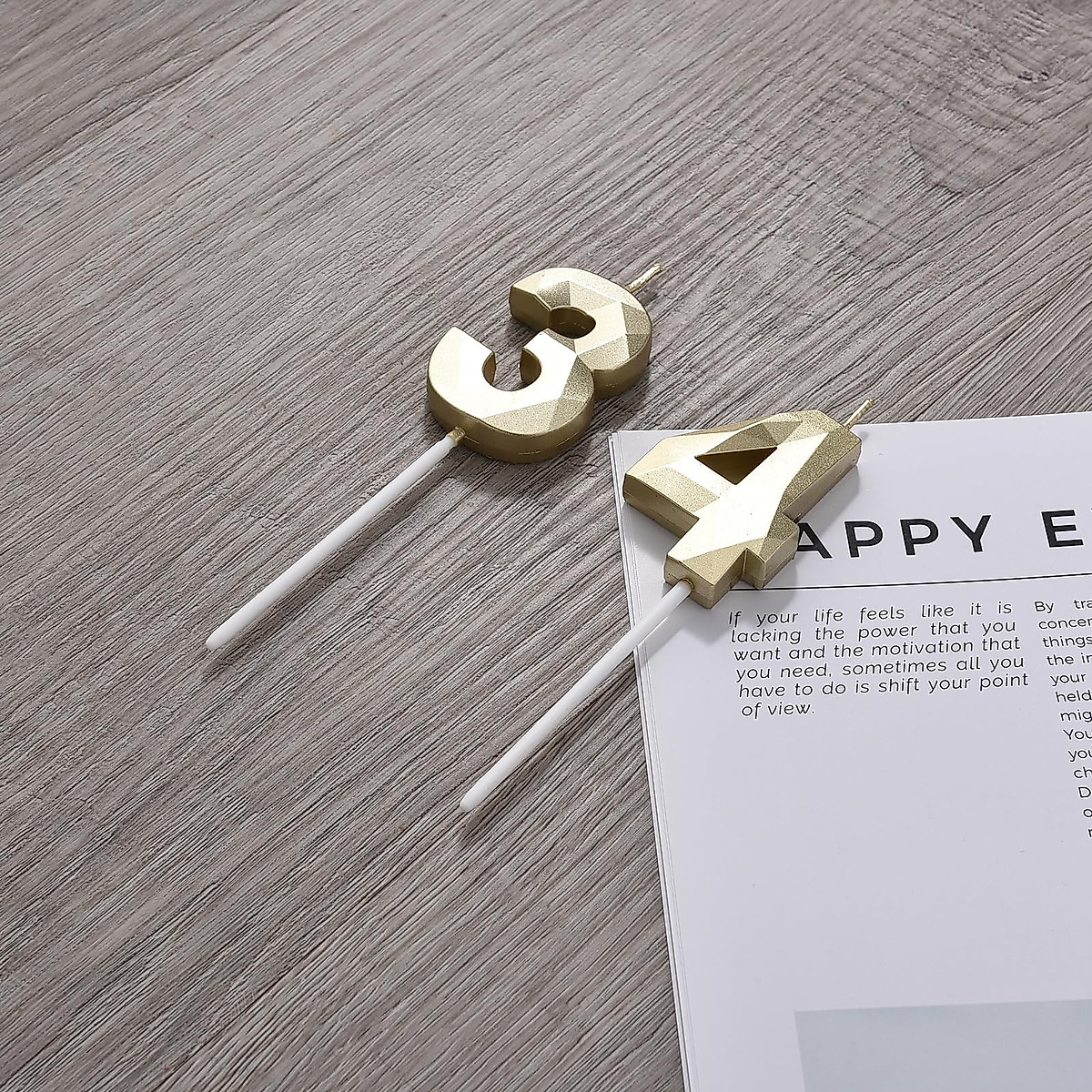 2 inch Gold 34 Birthday Candles, 3D Diamond Number 34th Cake Topper for Boys Girls Birthday Party Decorations Theme Party