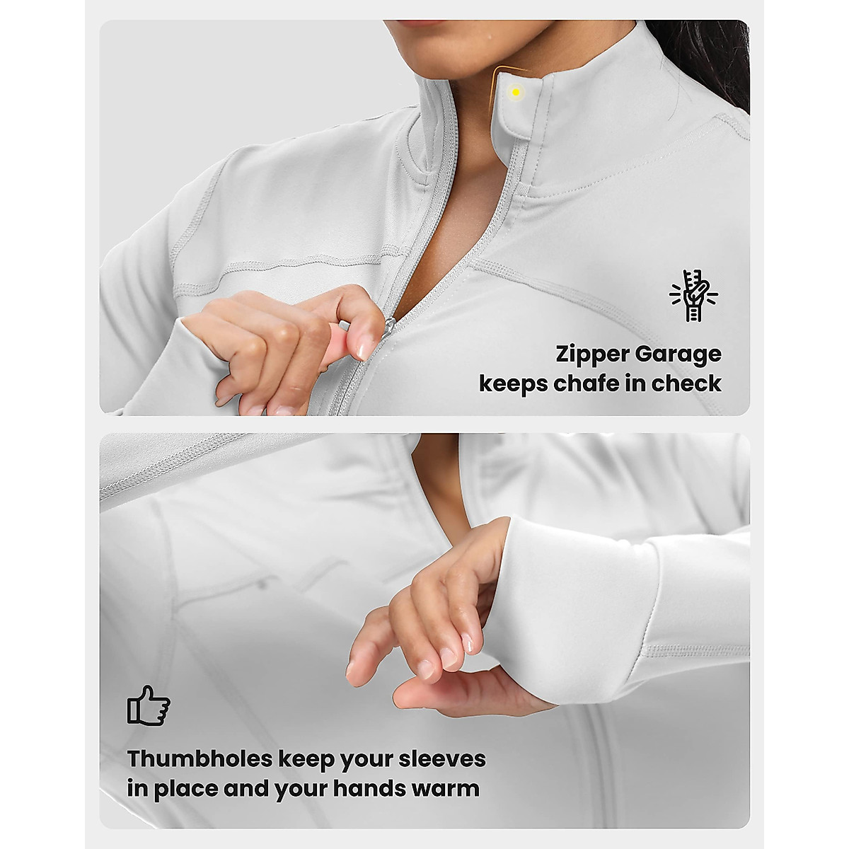 GYM RAINBOW Womens Zip Up Workout Jakcets Lightweight Slim Fit Running Athletic Jackets with Thumb Holes(#1 White,Small)