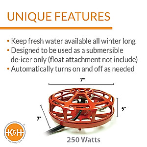 K&H Pet Products Submersible Ultimate Pail & Bucket Deicer Red 250 Watts