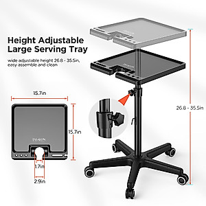 TASALON Ultimate Salon Tray on Wheels,Tray Cart with 2 Magnetic Bowls Irony Tattoo Table Station Rolling Tray with Hair Stickless Wheels,Chemical-Resistant Hair Stylist Instrument Tray,Tray for Dyson