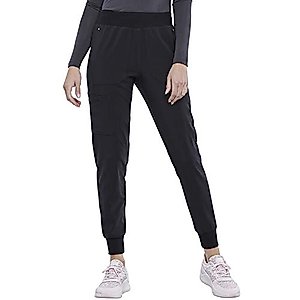 Iflex Jogger Scrubs for Women, Yoga-Inspired Knit Waistband Scrub Pants CK011, M, Black