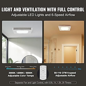 VEVOR Bathroom Exhaust Fan, 110 CFM High-Efficiency Ventilation, 1.5sones Low Noise Operation All-Copper Motor, Remote Control, Energy-Saving Bathroom Ceiling Fan For Various Ceilings