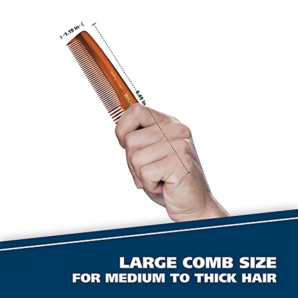 Wahl Beard, Mustache, & Hair Styling Comb for Men's Grooming - Handcrafted & Hand Cut with Cellulose Acetate - Smooth, Rounded Tapered Teeth - Model 3328