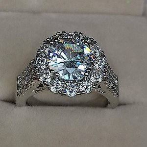 WYS Women's Classic Huge Analog Diamond Ring 9mm Round Brilliant Cubic Zirconia Wedding Engagement Band Sizes 6 to 10 (US Size 8)