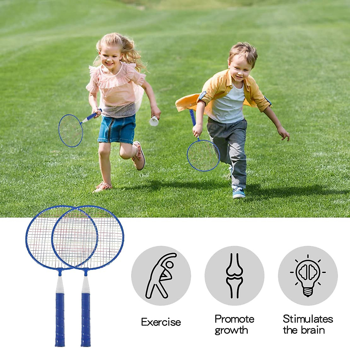 Kids Badminton Set of 2 Rackets with Birdies Carrying Bag for Boys Girls,Ultralight Children's Badminton Racquets for Starter Players Toddler Indoor Backyard Sporting (Blue)