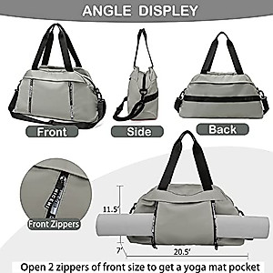BASICPOWER Travel Duffel Gym Yoga Workout Tote Bag, Waterproof Overnight Weekender Bag, Dry-Wet Separated, with Yoga Mat Storage Tape, Grey