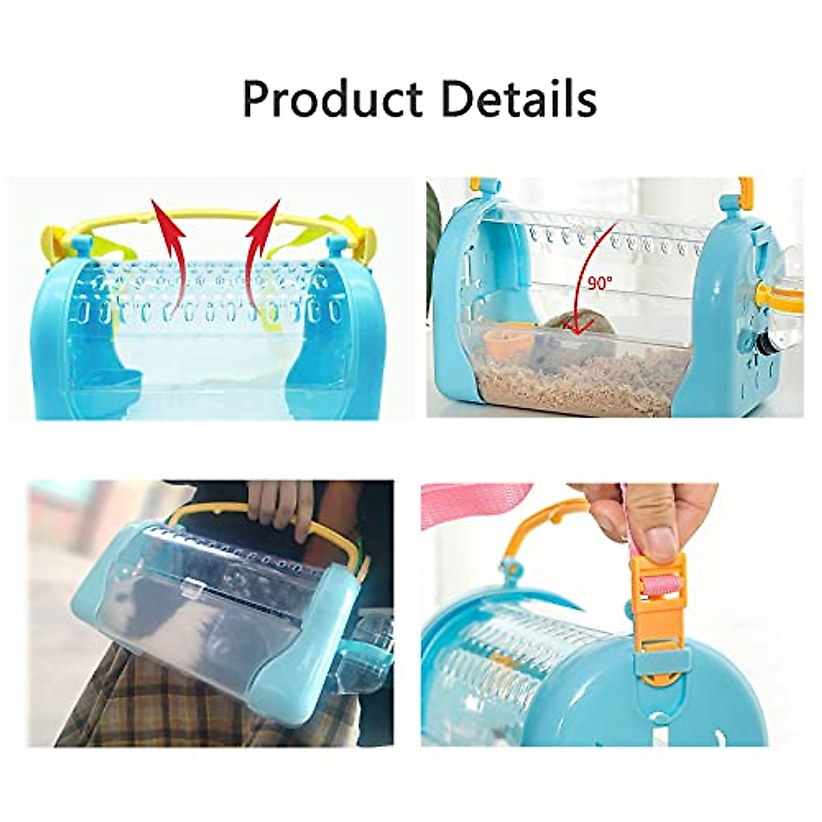 Tfwadmx Hamster Travel Carrier Portable Cages with Water Bottle Gerbil Transparent Travel Carry Case Outdoor Vacation House for Miniature Rabbit,Chinchilla and Other Small Rodents