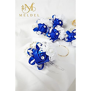 Meldel Prom Flower Wrist Corsages for Wedding, Set of 6, Royal Blue Wrist Corsages for Prom Bridal Bridesmaid Girl, Rose Hand Flower for Wedding Ceremony Anniversary,Dinner Party, Homecoming