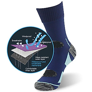 RANDY SUN Waterproof Work Socks for Unisex Athletic Crew Socks Hiking Running Hunting Outdoor Cycling Socks 1 Pair (Navy Blue,Small)