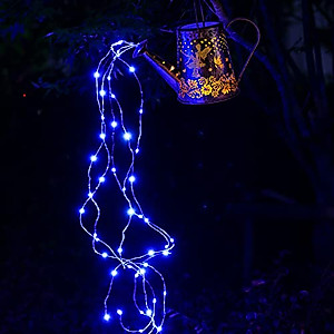 Watering Can with Lights, Solar Garden Lights with Fairy Butterfly Decor Star Shower Art Hanging Waterfall Lights Outdoor Decor for Table Patio Yard Pathway Walkway (Blue)