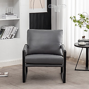 UNICOO Faux Leather Metal Frame Accent Chair - Modern Accent Chairs for Living Room, Bedroom, or Office - Armchairs Living Room Chairs Leisure Chair Reception Chair (ZKL-239K-DG Dark Grey)