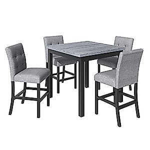Counter Height Dining Table Set for 4, 5 Piece High Top Kitchen Table and Chairs, Dinning Room Small Breakfast Table Set, Square Pub Table and High-Back Chairs Set of 4, Black