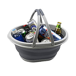 SAMMART 11L (2.9 Gallon) Collapsible Tub with Handle - Portable Outdoor Picnic Basket/Crater - Foldable Shopping Bag - Space Saving Storage Container (Grey/Dark Grey, 1)