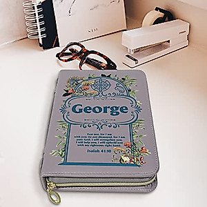 9.6x6.6 Inch Personalized Bible Cover, Custom Bible Cover – Personalized Leatherette Bible Cover and Carrying Case with Handle, Womens Bible Case (Gray (Design 1))