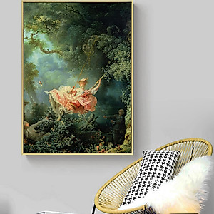 ZZPT Jean Honore Fragonard The Swing Prints - Fine Art Poster - Classicism Oil Painting Vintage Canvas Wall Art Landscape for Living Room Bedroom Home Decor Unframed (12x15in/30x38cm)