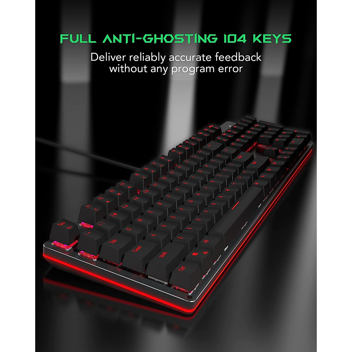 Black Shark RGB Mechanical Gaming Keyboard LED Backlit Wired Keyboard with Blue Switches, Fully Programmable, Anti-Ghosting 104 Keys for Desktop PC, Sixgill K2