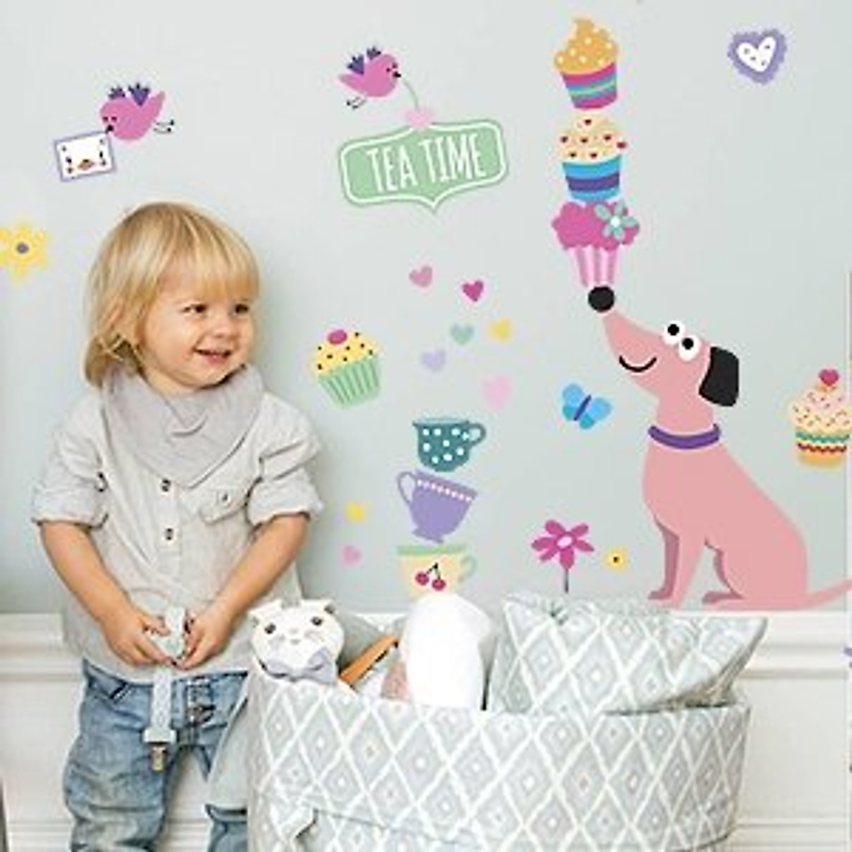 Dog Wall Decals for Girls - Cupcake Cute Pink Decor Stickers for Kids - Wall Decor Stickers for Kids - Baby Decals Dog [>45 Art Baby Bedroom clings]