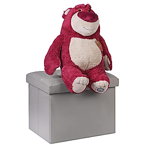 Folding Cube Storage Ottoman with Padded Seat , Foot Rest & Stepping Stool - PU Leather Grey Ottoman with Storage for Living Room & Bedroom