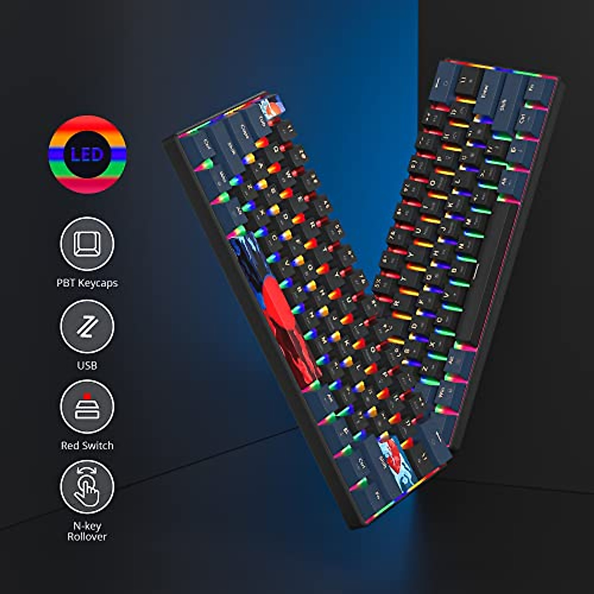 Taeeiancd Gaming Keyboard 60 Percent Mechanical with Linear Red Switch, 60% Wired Ultra-Compact Mini Keyboard Rainbow with PBT Keycaps for Ps4/Ps5/Xbox