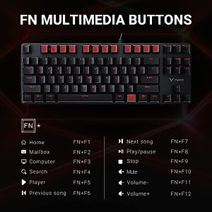 Mechanical Gaming Keyboard, RAPOO V500 Alloy Wired Keyboard with Black Switches for Game Players, Quick Response Gaming Keyboard, Anti-Ghosting Keyboard for Windows Gaming PC/Game Laptop, 87 Keys