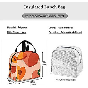 Lunch Bag Cartoon Watercolor Peach Fruit Memphis Style Girl Powder Background Lunch Box Insulated Bag Tote Bag For Men/Women Work Travel